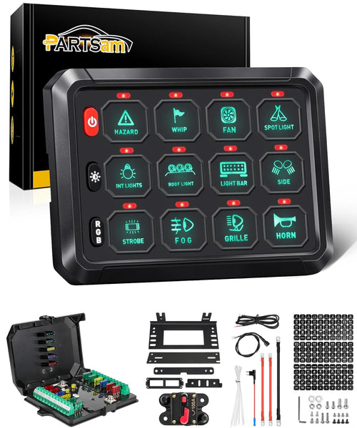 Partsam RGB 12 Gang Switch Panel for Truck RV ATV UTV Boat