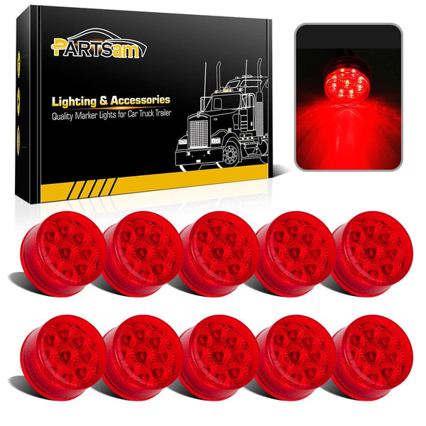 Partsam 10Pcs 2 Inch Round Led Marker Lights Red 9 Diodes w Reflectors